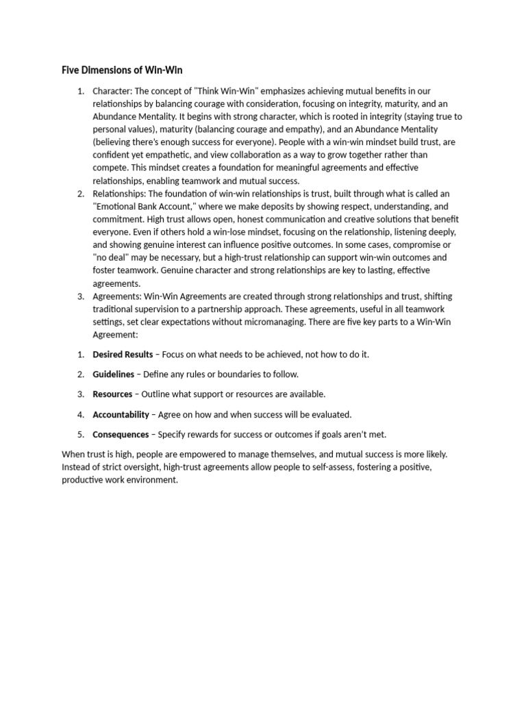 Five Dimensions of Win (First 3 Points) | PDF