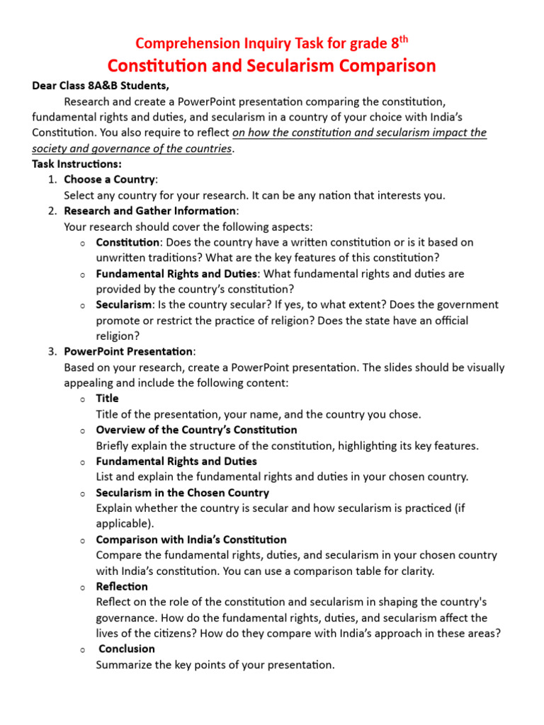 Comprehension Inquiry Task For Grade 8th | PDF | Constitution
