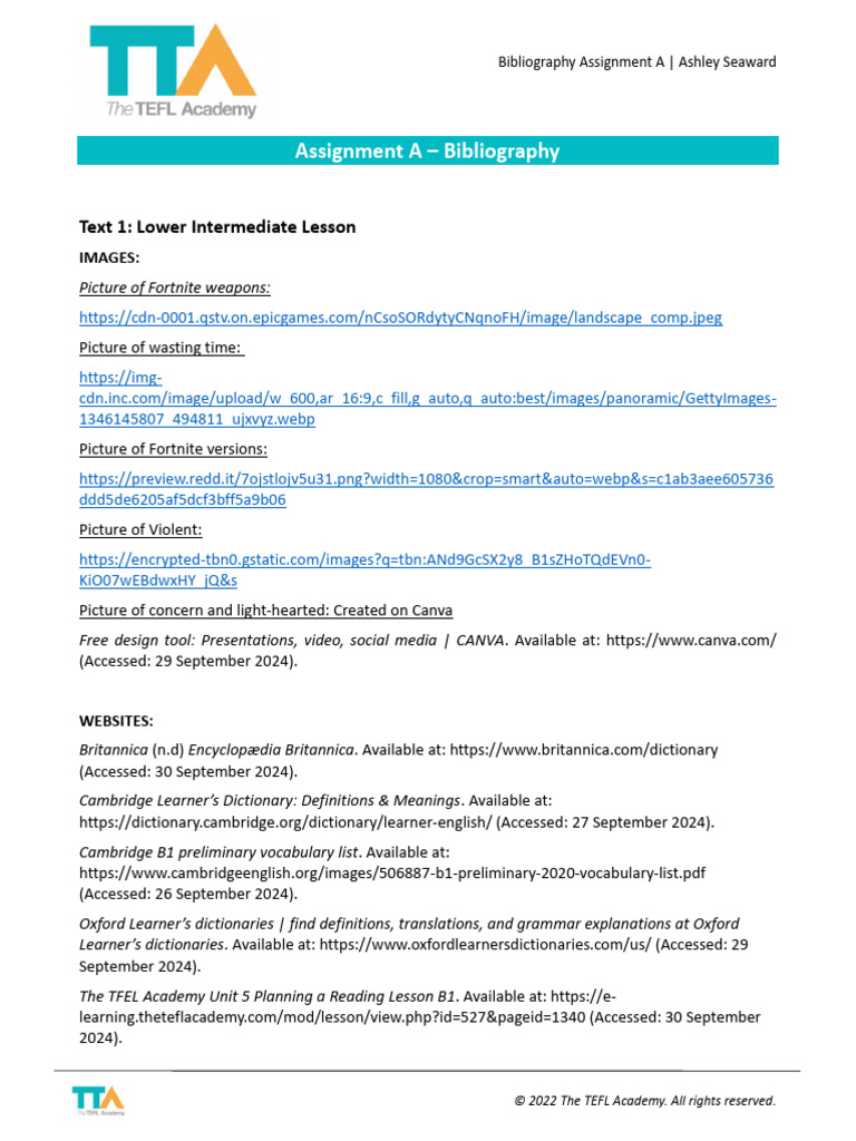 TFEL Academy Assignment 1 Bibliography - Submission1 | PDF | Cognitive Science | Second Language ...