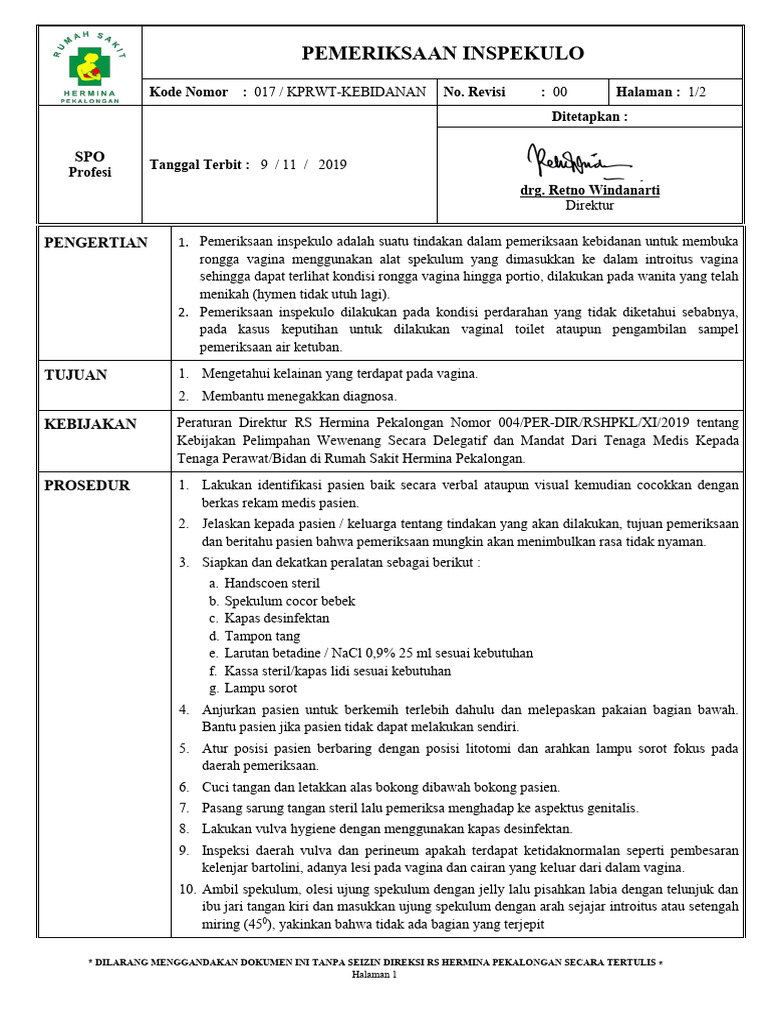 Pemeriksaan Inspekulo (Rev.00,19) | PDF