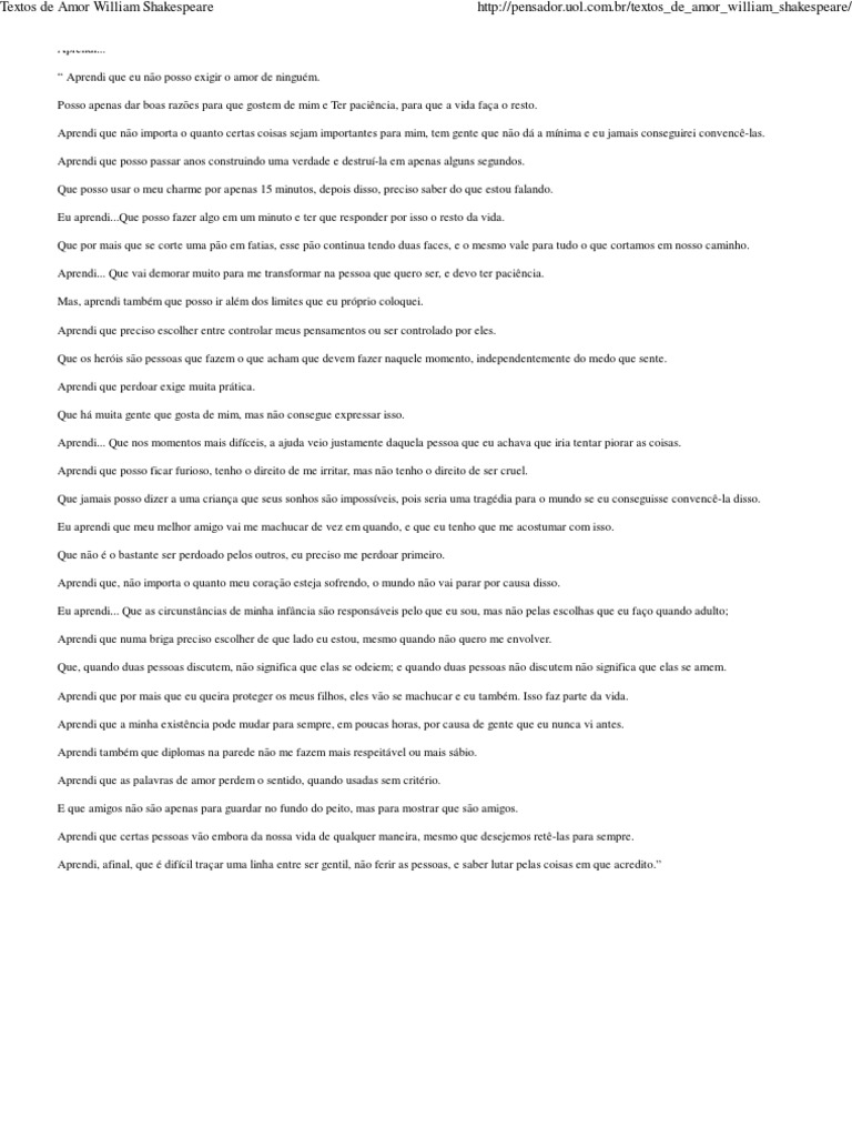 Textos de Amor William Shakespeare | PDF | William Shakespeare | Amor