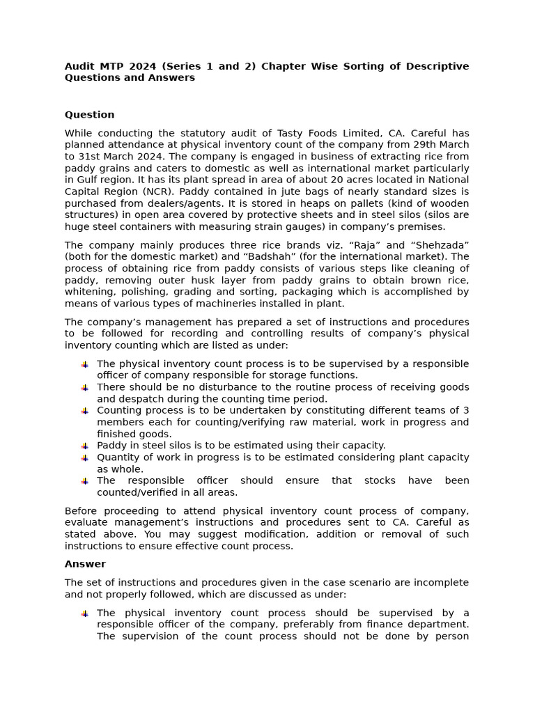 Audit MTP 2024 1 Chapter Wise | PDF | Auditor's Report | Audit