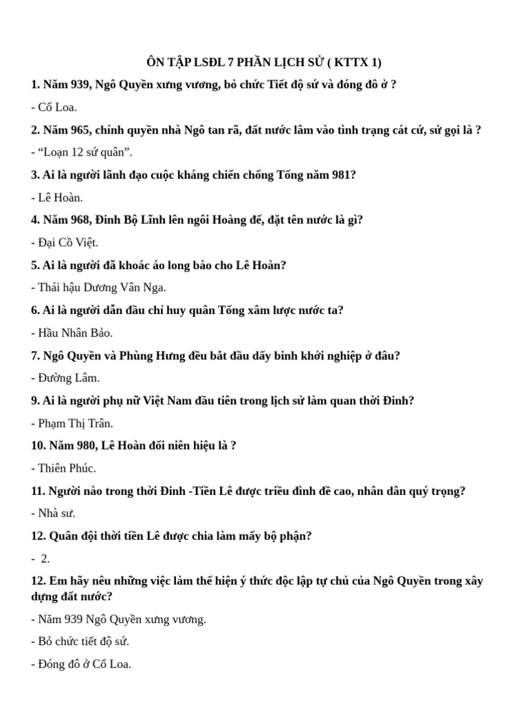 1. ON TAP KIỂM TRA 15 LSĐL 7 HKII (LS) | PDF