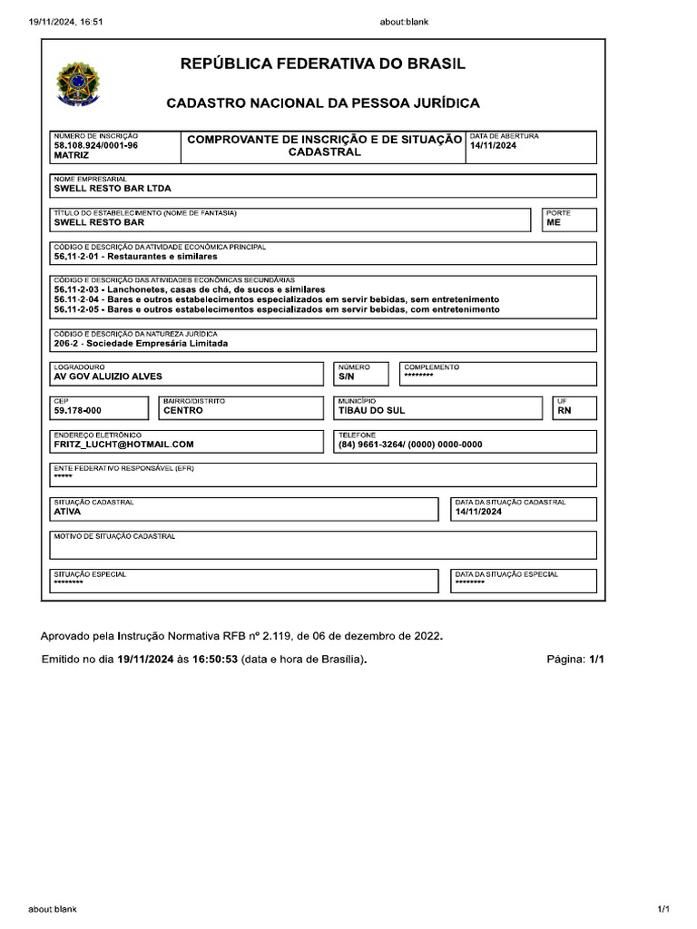 Cnpj - Swell Resto Bar-1 | PDF