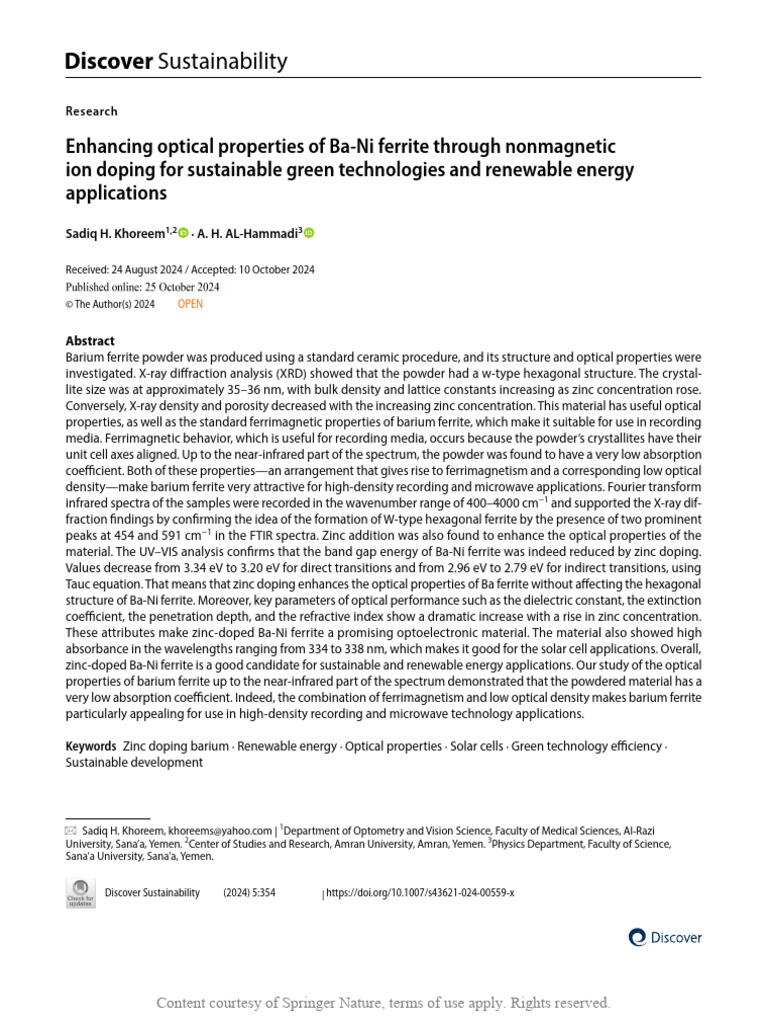 Enhancing Optical Properties of Ba-Ni Ferrite Thro | PDF | Absorption ...