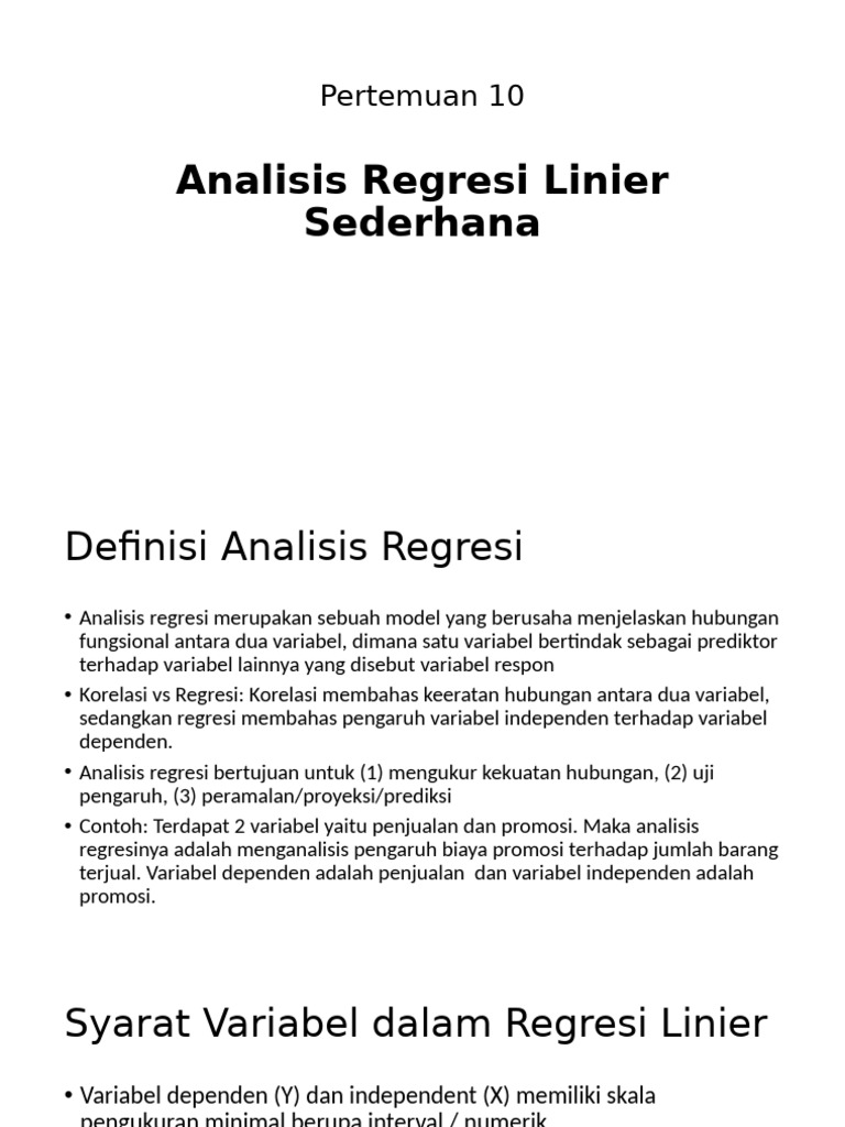 Sesi 10 - Regresi Linier Sederhana | PDF