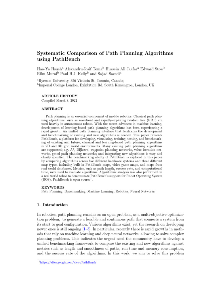 Systematic Comparison of Path Planning Algorithms | PDF | Graphics Processing Unit | Simulation