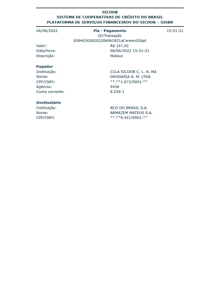 Sicoob comprovante (06-06-2022 15-21-25) | PDF Sicoob comprovante (06-06-2022 15-21-25) | PDF