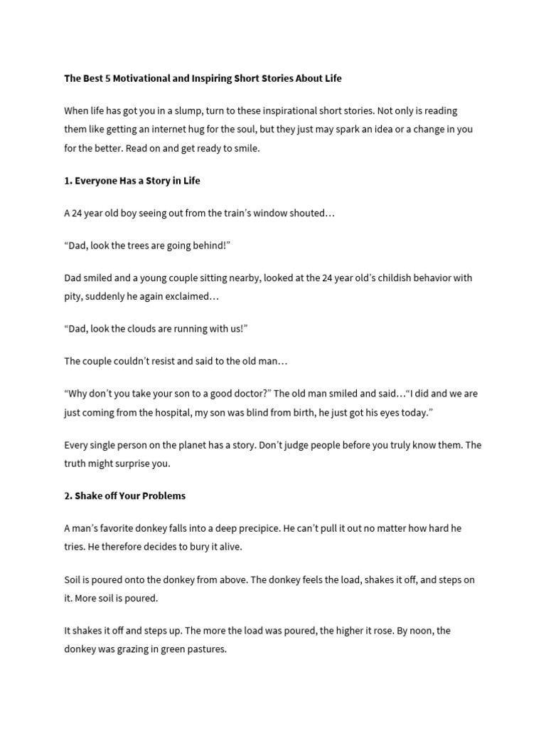 The Best 5 Motivational and Inspiring Short Stories About Life | PDF ...
