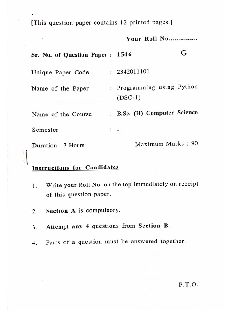 2024 Programming Using Python (DSC-1) | PDF