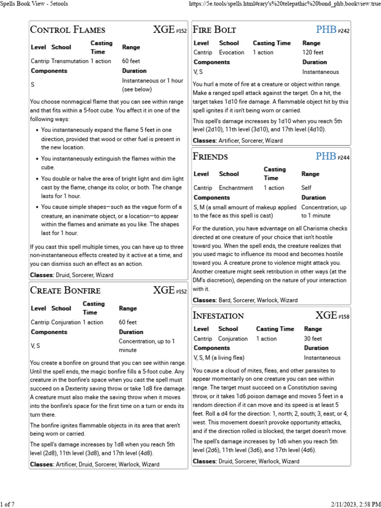 Spells Book View - 5etools | PDF | Magician (Fantasy) | Dungeons & Dragons