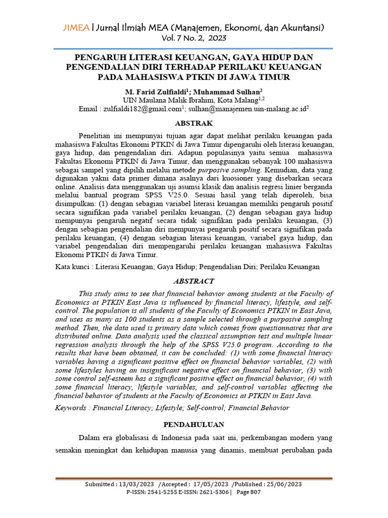 Pengaruh Literasi Keuangan Terhadap Perilaku Keuangan | PDF