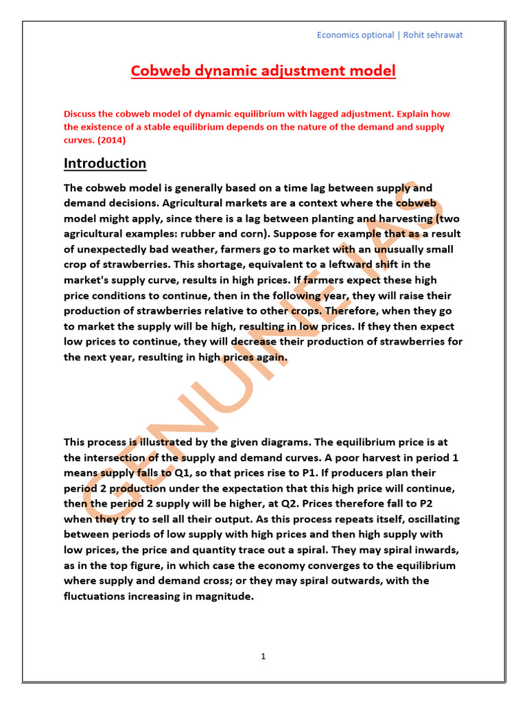 Cobweb Dynamic Adjustment Model | PDF | Microeconomics | Economics