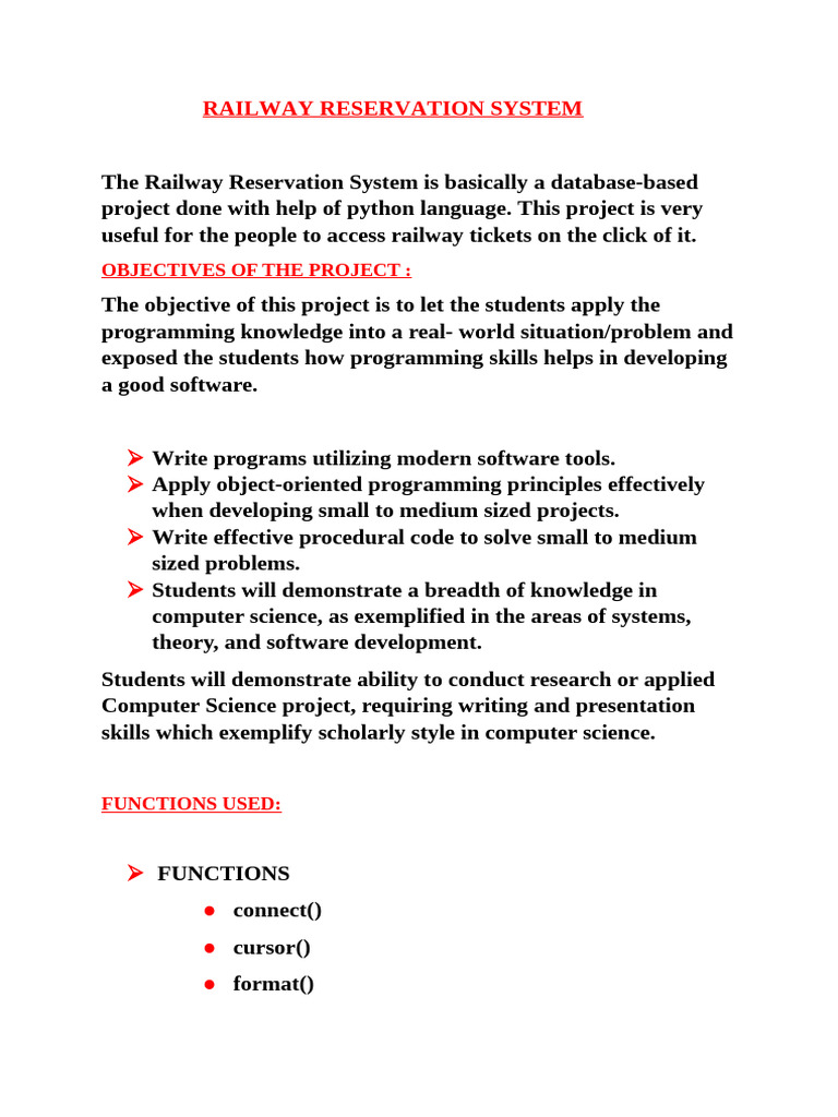 Railway Reservation System | PDF | User (Computing) | Databases