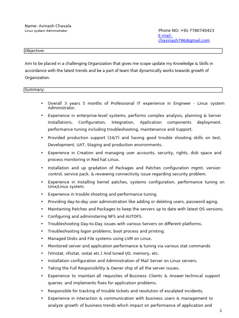 Avinash Resume linux | PDF | Linux | File System Avinash Resume linux | PDF | Linux | File System