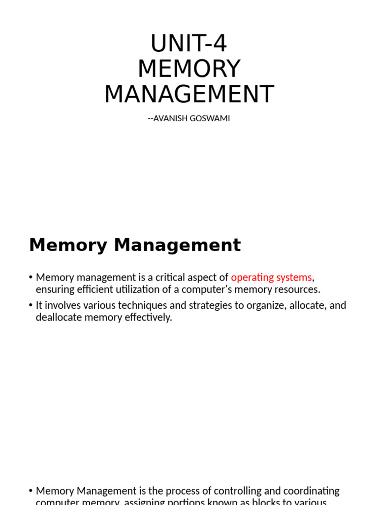 Unit-4 Memory Management | PDF | Computer Data Storage | Process (Computing)