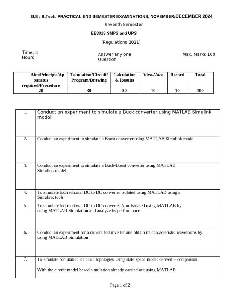 EE3013 SMPS and UPS Exam Overview | PDF