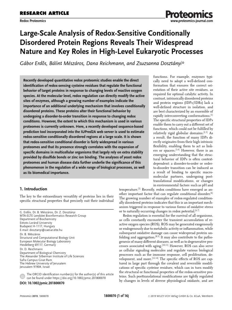2019 - Large-Scale Analysis of Redox-Sensitive Conditionally Disordered ...