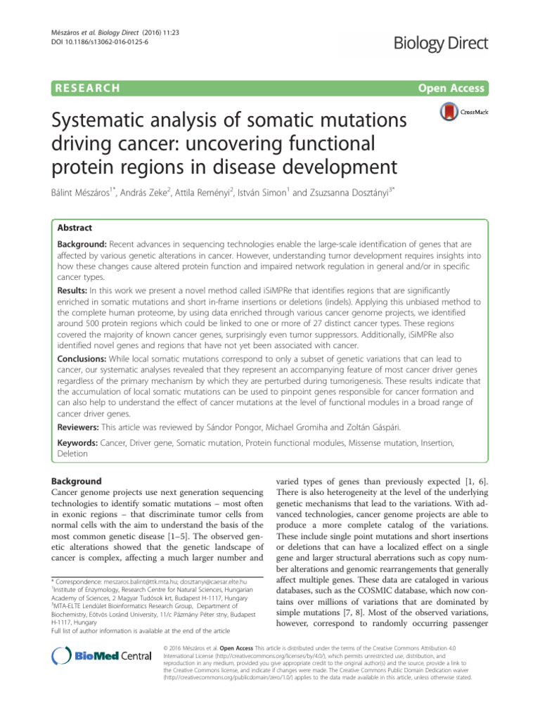 Somatic Mutations in Cancer Analysis | PDF | Mutation | Gene