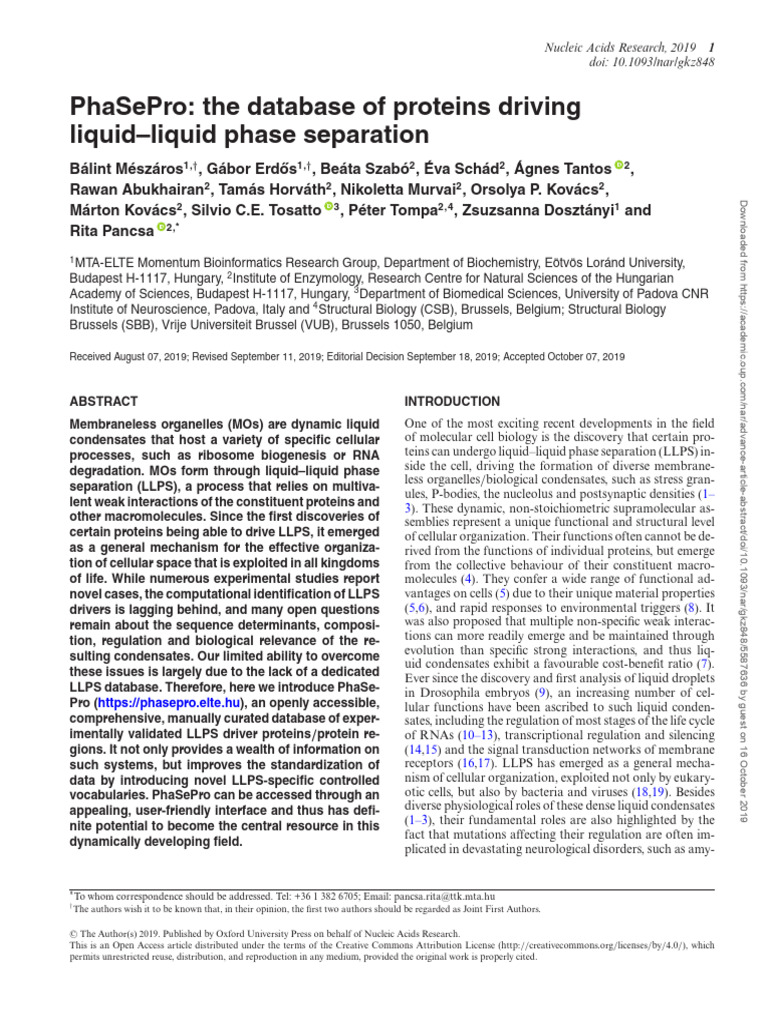 PhaSePro: LLPS Driver Protein Database | PDF | Proteins | Protein Domain