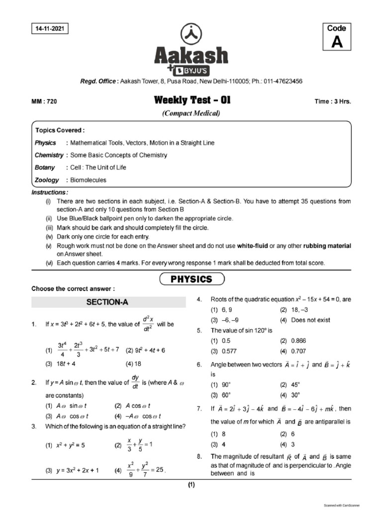 Aakash WT Merged Qu+Key Compressed | PDF | Chemistry | Plants