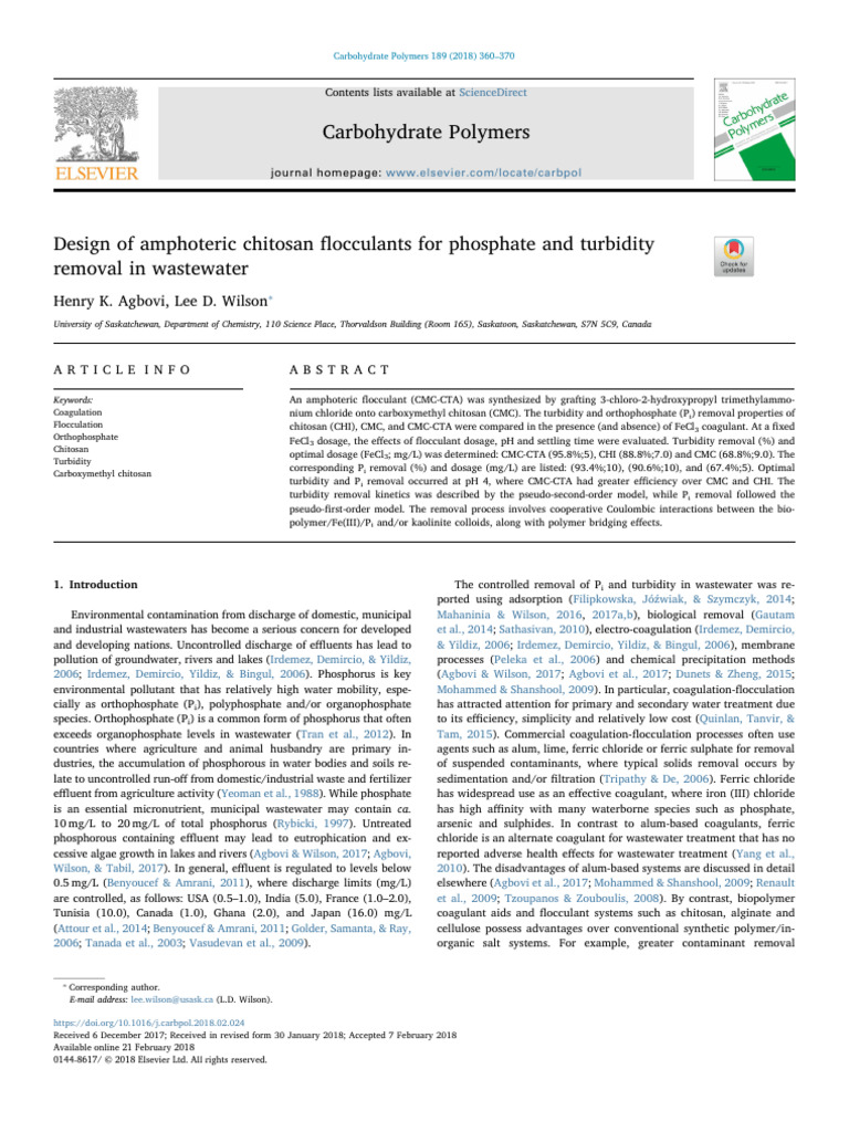 Amphoteric Chitosan for Wastewater Treatment | PDF | Thermogravimetric ...