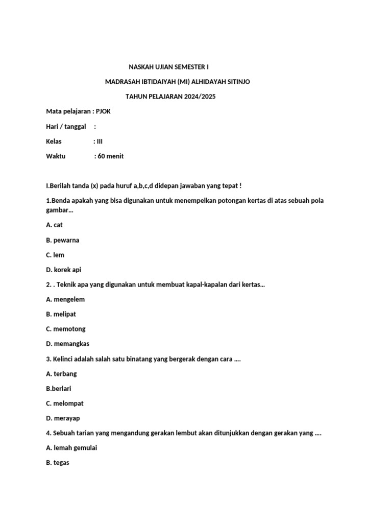 Naskah Ujian Pjok | PDF