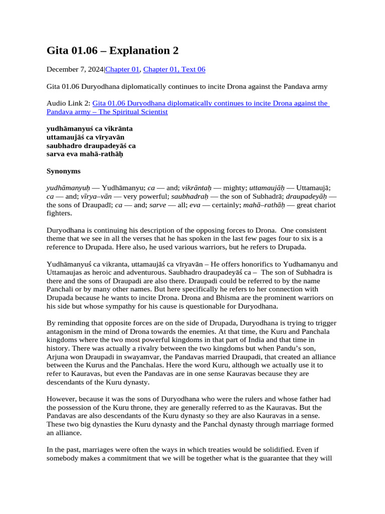 Gita 01.06 – Explanation 2 | PDF | Mahabharata | Vaishnava Texts