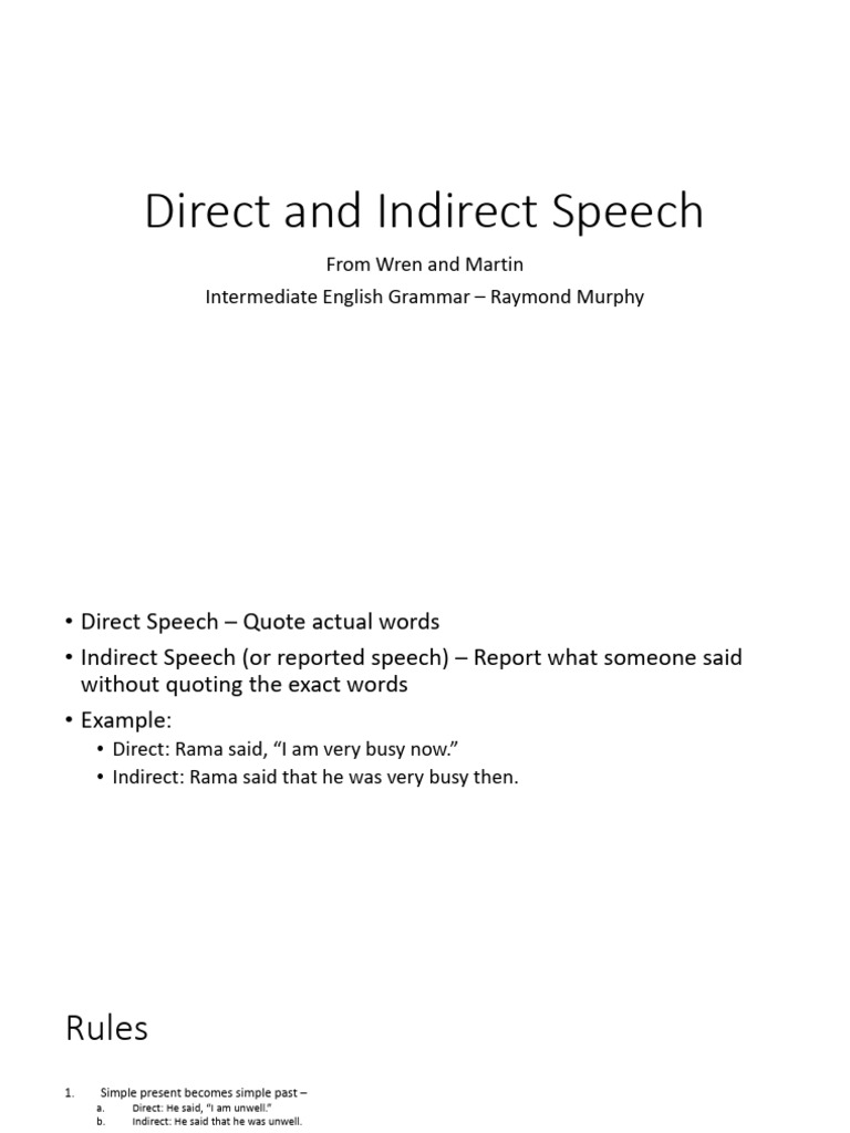 Direct vs Indirect Speech Rules | PDF