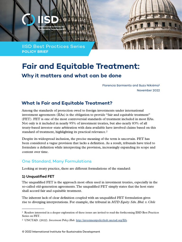 Fair Equitable Treatment en | PDF | Treaty | Justice