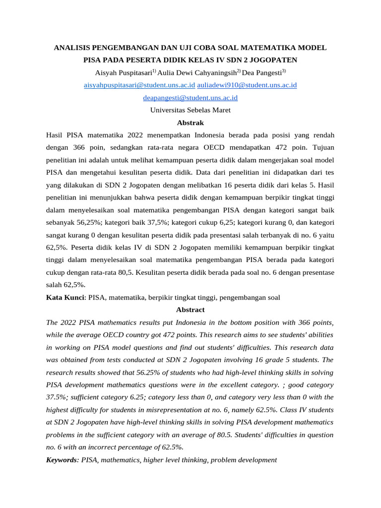 Artikel Pengembangan Soal Matematika Model Pisa | PDF