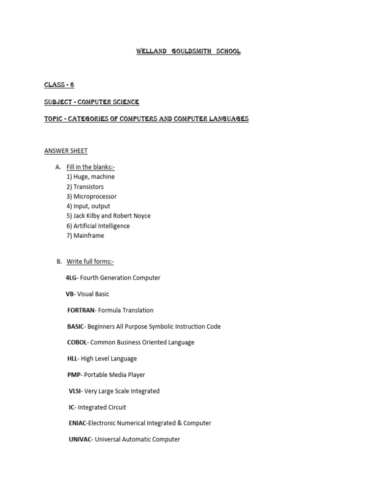 Categories of Computer and Computer Languages Class 6 | PDF | Programming | Computer Program