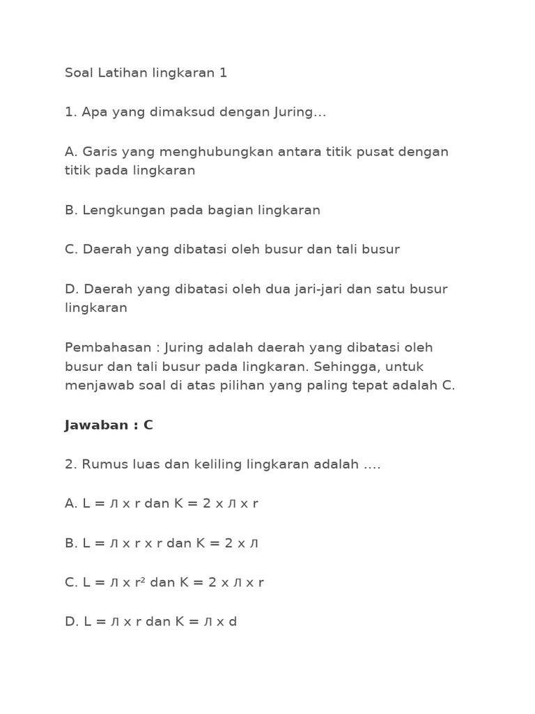 Soal Latihan Lingkaran 1 | PDF