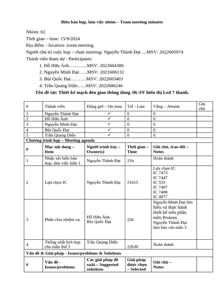 File 02- Biên Bản Họp, Làm Việc Nhóm Tuan2 | PDF