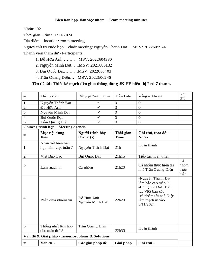 File 02- Biên Bản Họp, Làm Việc Nhóm Tuan8 | PDF