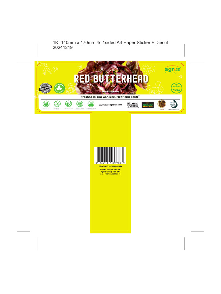 Agroz SKU Red Butterhead 150g Sticker 20241219 | PDF