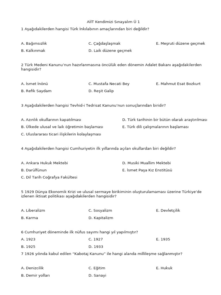 AİİT Kendimizi Sınayalım Ü 1 | PDF