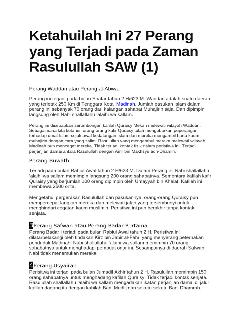 27 Perang Zaman Rasulullah SAW | PDF