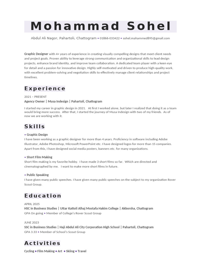 CV of Mohammad Sohel | PDF