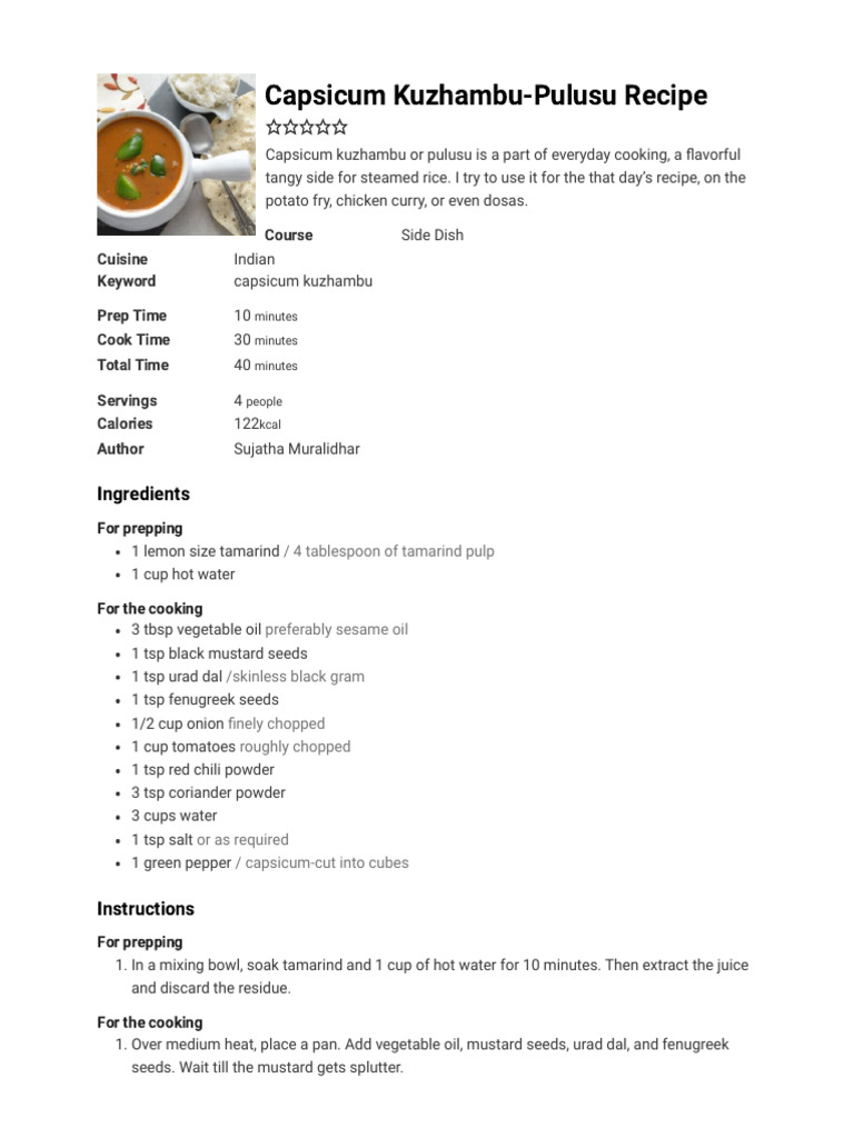 Capsicum Kuzhambu-Pulusu Recipe - Pepper Bowl | PDF