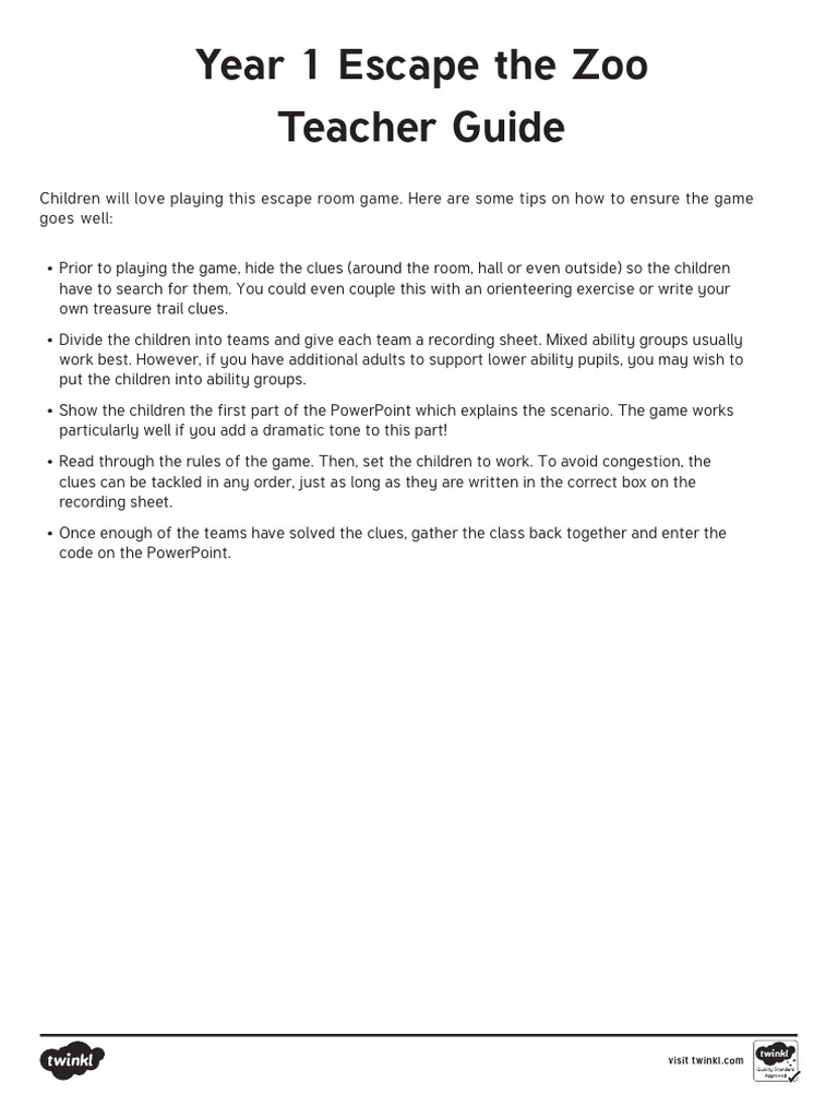 Escape the Zoo Teacher Guide | PDF