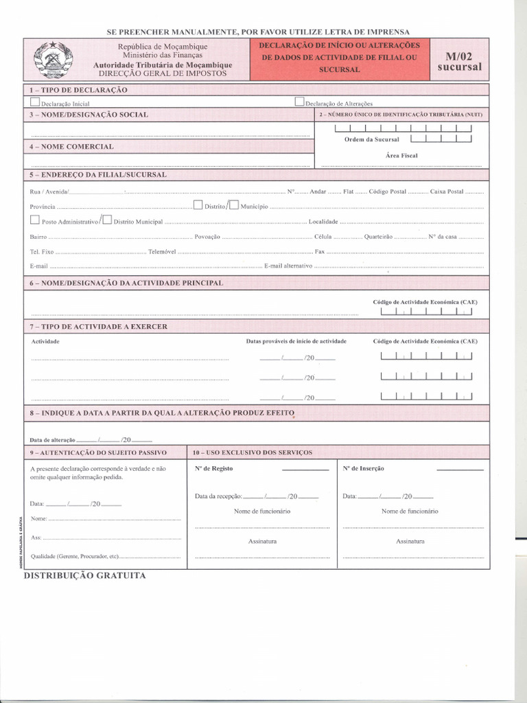Modelo 02 Sucursal - Declaração de Início Ou Alterações de Dados de ...