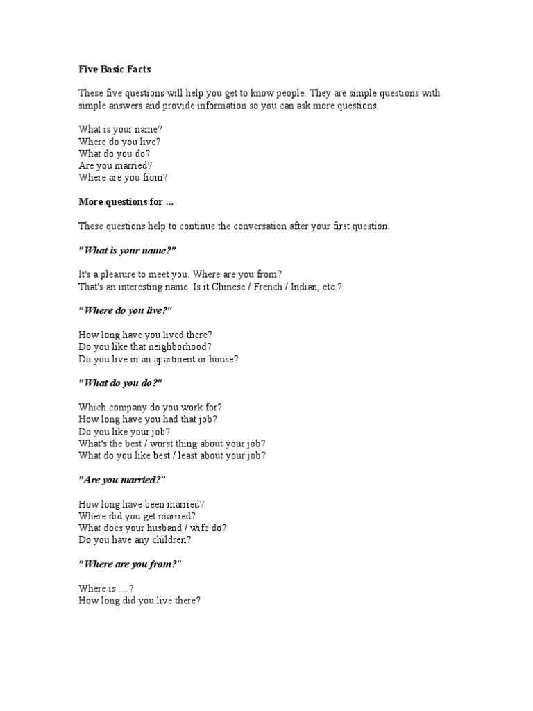 Five Basic Facts: "What Is Your Name?" | PDF