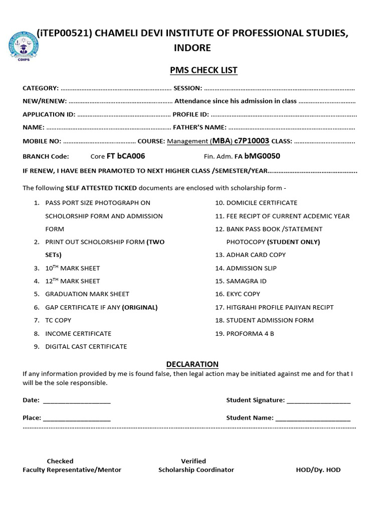 PMS - Check - List Cdips | PDF