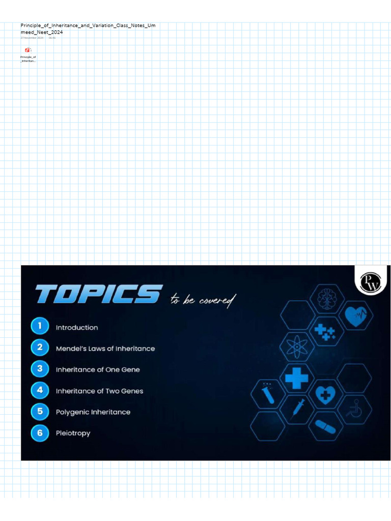 Principle of Inheritance and Variation Class Notes Ummeed Neet 2024 | PDF