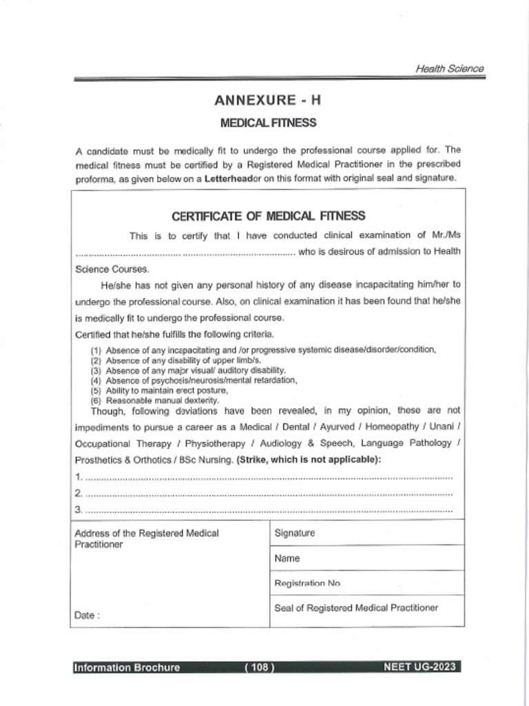 Certificate of Medical Fitness | PDF