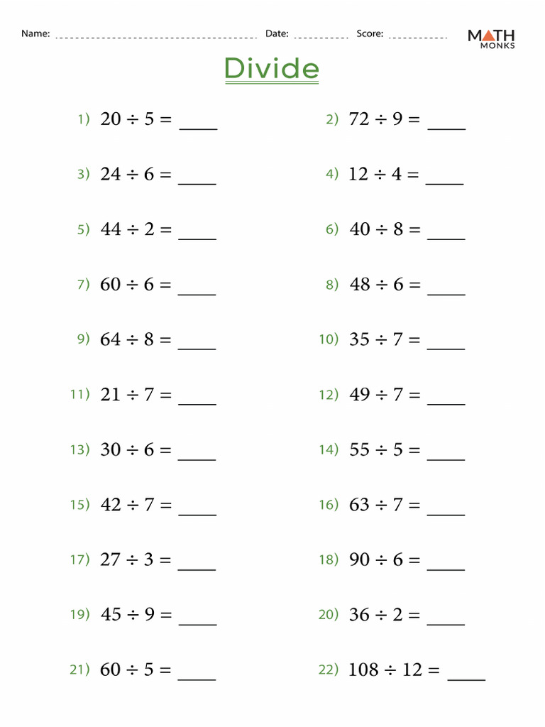 3rd Grade Math Worksheets Division | PDF