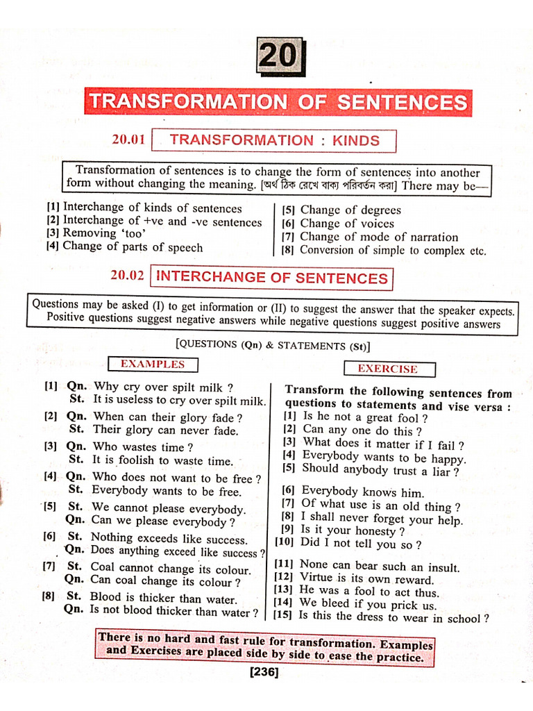 Transformation of Sentences | PDF