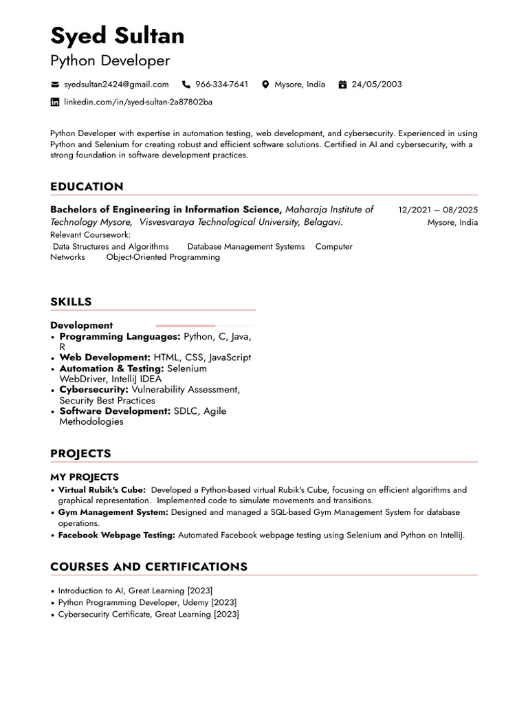 Syed Sultan CV | PDF