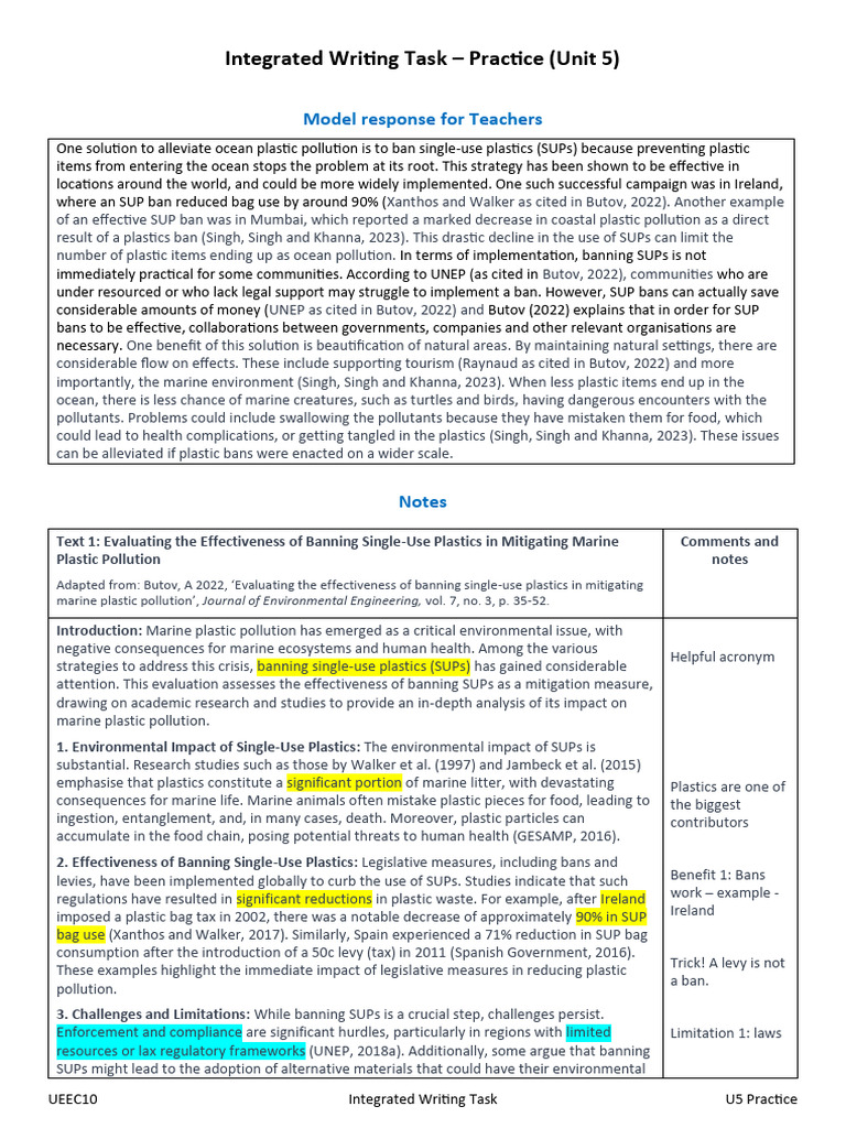 A4.1 Integrated Writing Task - Practice - U5 Model | PDF | Pollution | Economy And The Environment